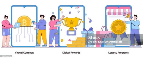가상 화폐 디지털 보상 캐릭터가 있는 로열티 프로그램 개념 디지털 인센티브 추상 벡터 일러스트레이션 세트입니다 인식 충성도 디지털 가치 교환 은유 Brand Name