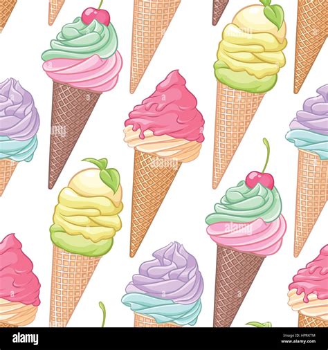 Bright Colorful Ice Cream Seamless Pattern On White Background Stock