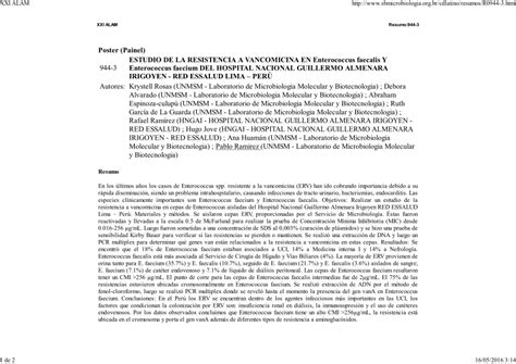 Pdf Estudio De La Resistencia A Vancomicina En Enterococcus Faecalis