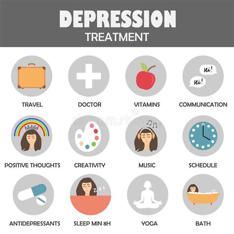 Iconos Del Tratamiento De La Depresión Ilustración Del Vector