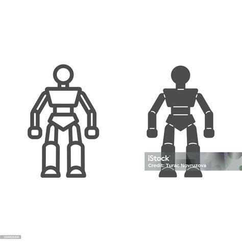 로봇 라인과 솔리드 아이콘 키즈 완구 컨셉 화이트 백그라운드에 로봇 사인 로봇 아기 장난감 아이콘 모바일 컨셉과 웹 디자인을 위한 윤곽 스타일 벡터 그래픽 0명에 대한 스톡