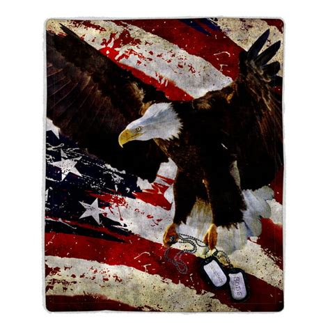 Sherpa Fleece Throw Blanket American Flag Bald Eagle Print