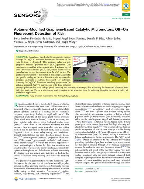 Pdf Aptamer Modified Graphene Based Catalytic Micromotors Offon