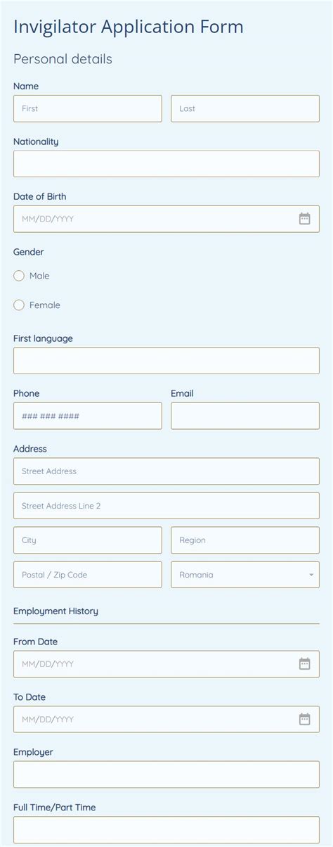 Invigilator Application Form Template 123formbuilder