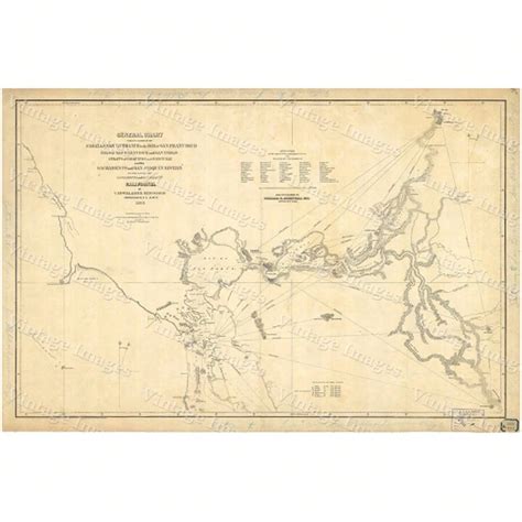 Mapa Vintage De 1850 De La Bahía De San Francisco California Mapa Náutico Antiguo De Pared