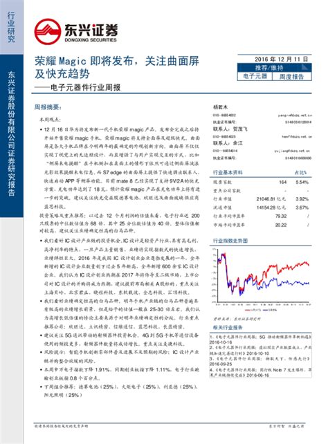 电子元器件行业周报：荣耀magic即将发布，关注曲面屏及快充趋势