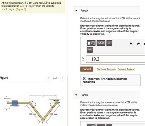 Solved At The Instant Shown Î¸ 60Â° And Rod Ab Is Subjected To A Deceleration Î± 18 M S 2