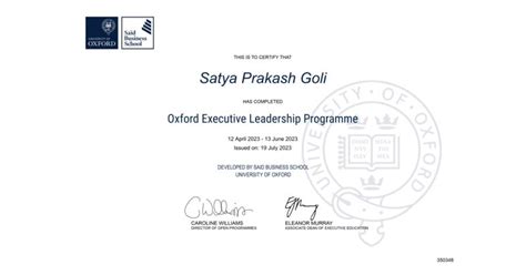 Satya Prakash Goli On Linkedin Oxford Executive Leadership Programme