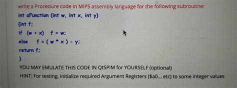 Solved Write A Procedure Code In Mips Assembly Language For