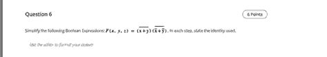 Solved Question 66 ﻿pointssimplify The Following Boolean