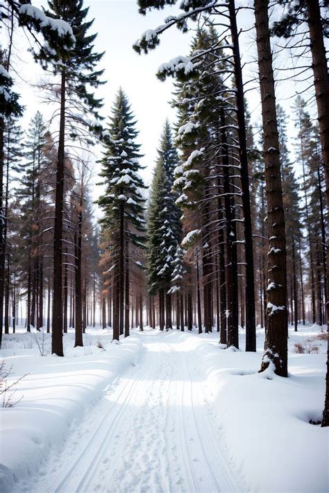 Realistic Photo Landscape Of Winter Snow Forest Stock Illustration