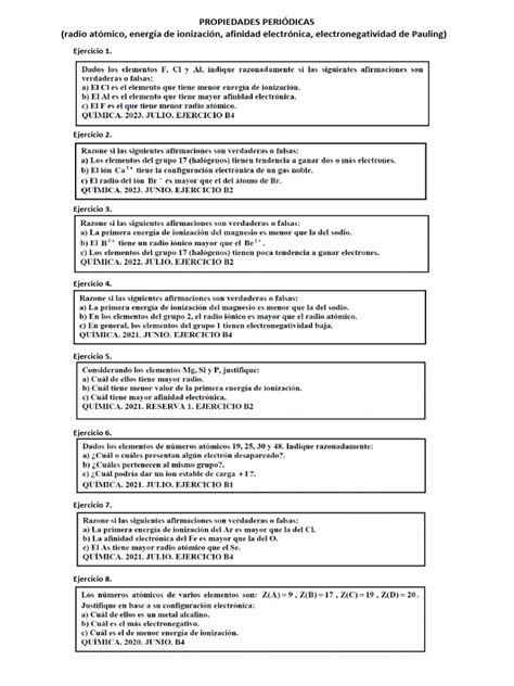 Ejercicios Propiedades Periódicas Pdf