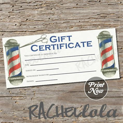 Barber T Certificate Printable Fillable Template Mens Hair Salon