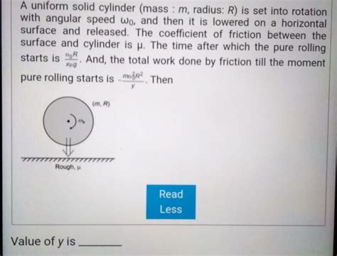 A Uniform Solid Cylinder Mass M Radius R Is Set Into Rotation With
