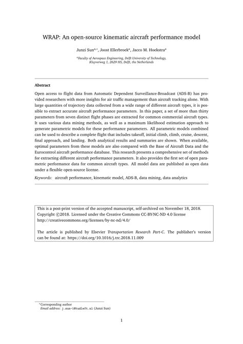 PDF WRAP An Open Source Kinematic Aircraft Performance Model