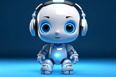 Premium Photo Adorable Ai Chat Bot Cute Robot With Headphones Blue