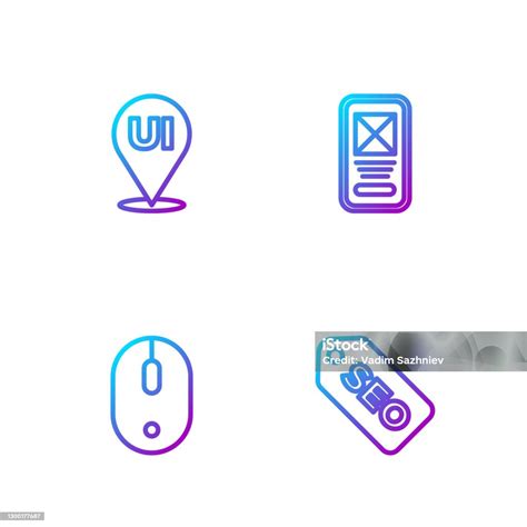 세트 라인 Seo 최적화 컴퓨터 마우스 Ui 또는 Ux 디자인 및 그라데이션 색상 아이콘입니다 벡터 개념에 대한 스톡 벡터 아트 및 기타 이미지 Istock