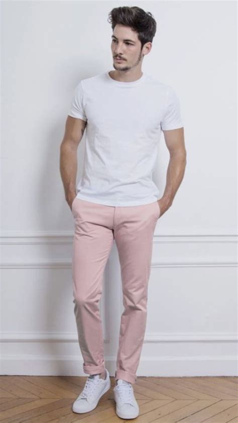 Pink Casual Trouser Mens Wardrobe Ideas With White T Shirt Combinar Pantalon Rosa Hombre