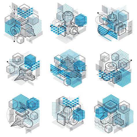 Premium Vector Abstract 3d Shapes Compositions Vector Isometric Backgrounds Compositions Of