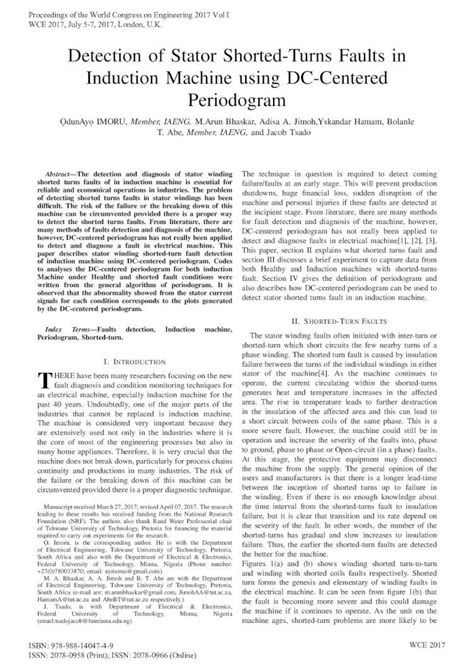 Pdf Detection Of Stator Shorted Turns Faults In Induction Of