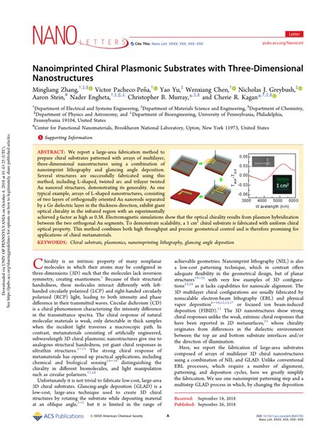 Pdf Nanoimprinted Chiral Plasmonic Substrates With Three Dimensional