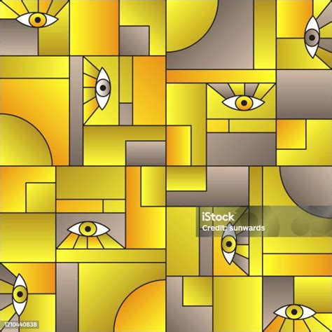 기하 학적 인 모양의 눈이있는 빈티지 패턴 그리드 스칸디나비아 패션 복고풍 섬유 프린트 구도에 대한 스톡 벡터 아트 및 기타 이미지 구도 눈 신체 부분 모던 양식