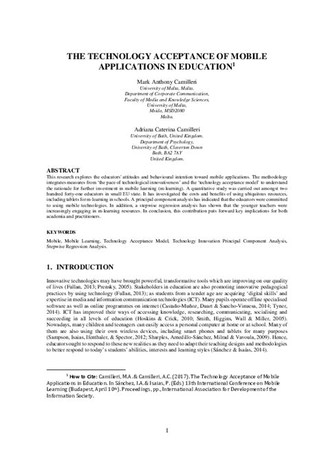 Pdf The Technology Acceptance Of Mobile Applications In Education