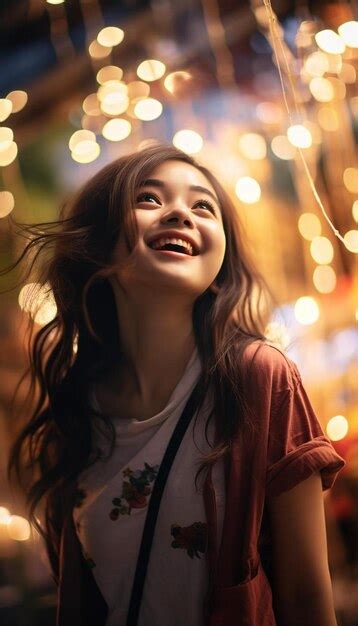 Premium Ai Image A Girl In A Red Shirt Smiles At The Camera With The