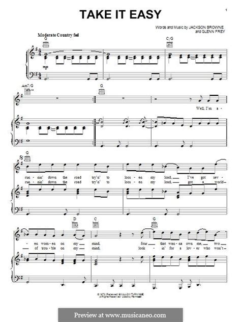 Take It Easy The Eagles By G Frey J Browne Sheet Music On Musicaneo