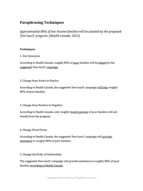 Paraphrasing Techniques Eap Pdf