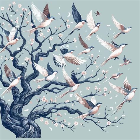 Vector Flock Of Flying Birds On Tree Branch Premium Ai Generated Vector
