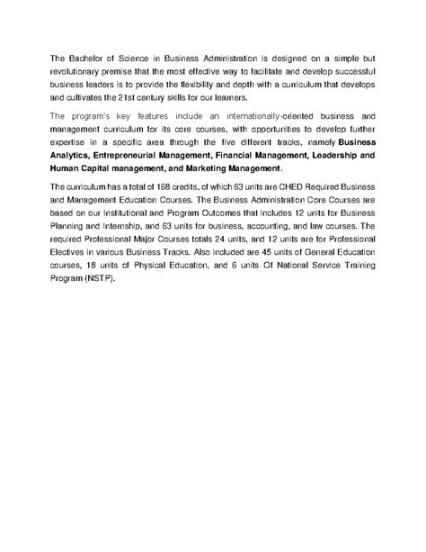 Bsba Curriculum This Document Provide The Curriculum Under Bsba The