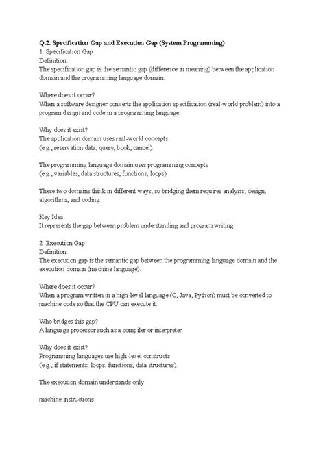 System Programming Notes Specification And Execution Gaps Studocu