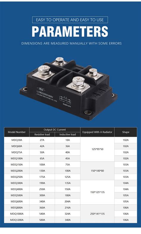 Mdq Single Phase Diode Bridge Rectifier Module With Radiator 30a 60a 100a 200a 1200a 1600v