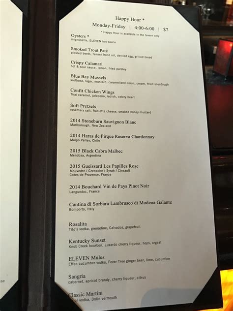 Eleven Menu Updated For 2025