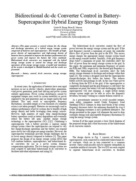Bidirectional Dc Dc Converter Control In Battery Supercapacitor Hybrid Energy Storage System Pdf