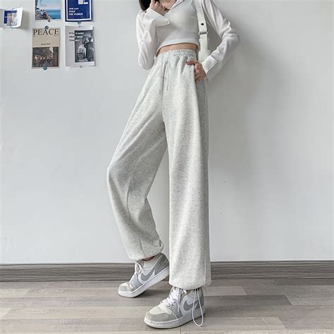 美式炸街灰色运动裤女春秋薄款百搭宽松显瘦高腰束脚裤子休闲卫裤虎窝淘
