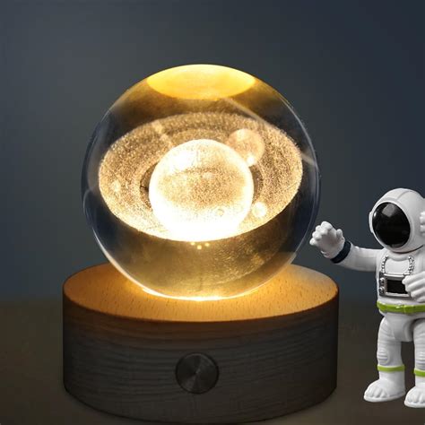 Daladen Bola De Cristal 3D De Saturno Lampara Luz Esfera De Cristal