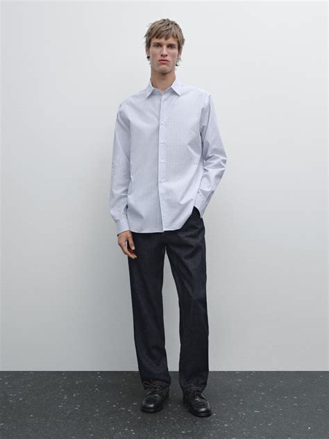 100 Cotton Regular Fit Striped Shirt · Navy Blue · Shirts Massimo Dutti