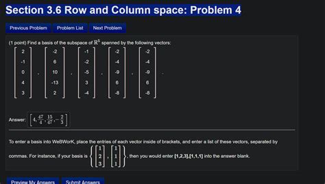 Solved Section 36 Row And Column Space Problem 4 Previous