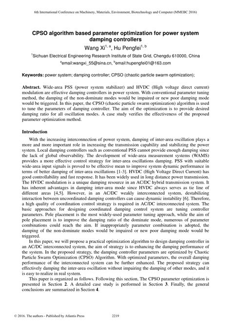 pdf cpso algorithm based parameter optimization for power system