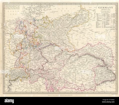 Germany General Map Hungary Population Table Sduk 1844 Old Antique