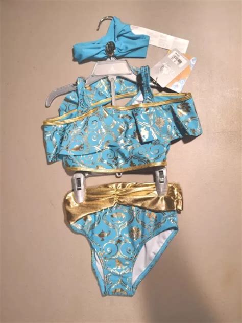 Disney Store Princess Jasmine Deluxe Swimsuit Girls 3 Peice Size Us 56