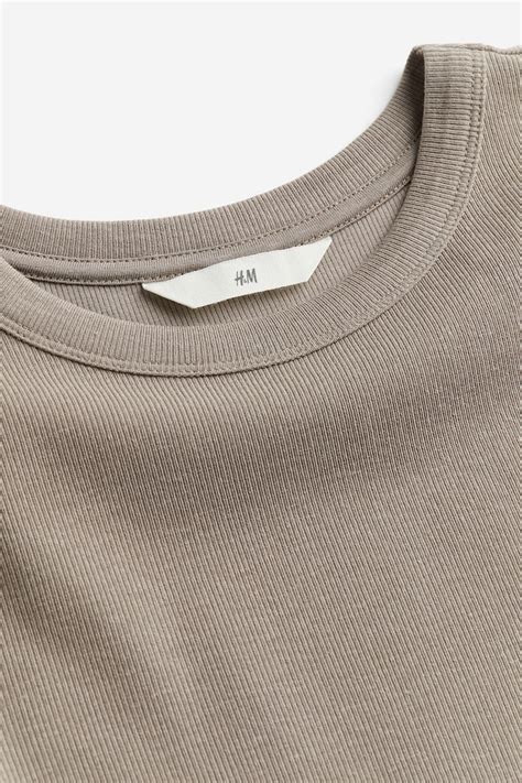 Ribbed Modal Blend T Shirt Taupe Ladies Handm Us