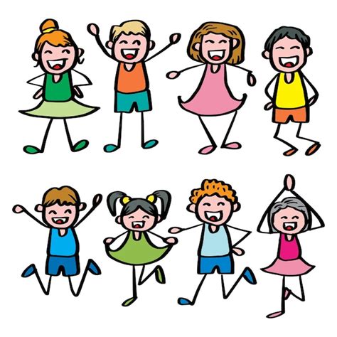 행복 한 아이 만화 그림 배경 프리미엄 벡터