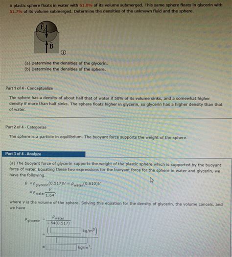 Solved A Plastic Sphere Floats In Water With Of Its Chegg
