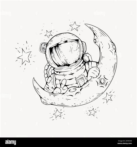 Astronaut On The Moon Drawing Cartoon Illustration Vector Stock Vector Image And Art Alamy