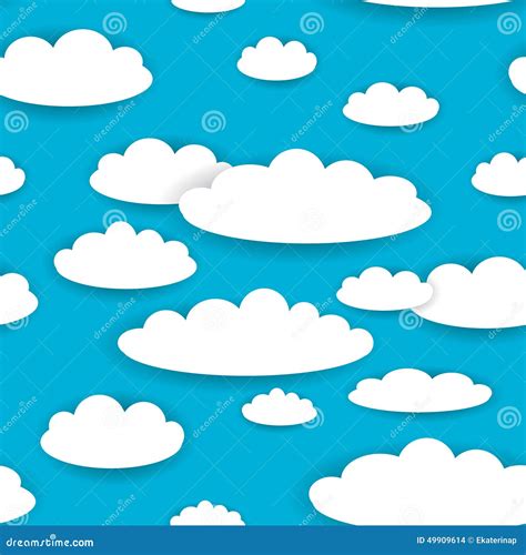 White Clouds On Blue Sky Seamless Background Pattern Vector Stock