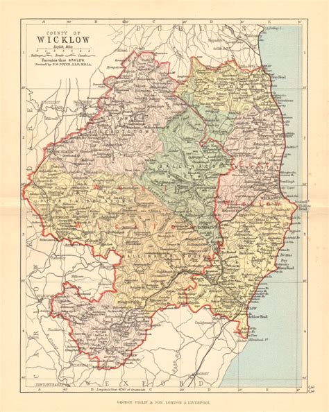County Wicklow Antique County Map Leinster Ireland Bartholomew 1886