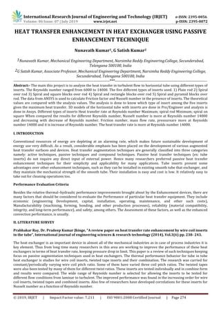 IRJET Heat Transfer Enhancement In Heat Exchanger Using Passive